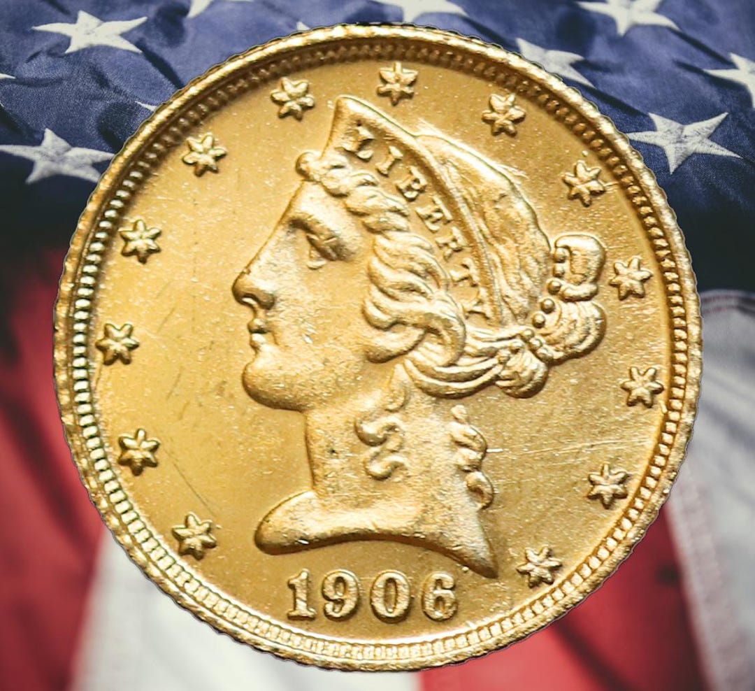 1906 Five Dollar Liberty Head Half Eagle Gold Plated Coin - Uncirculated - Etsy