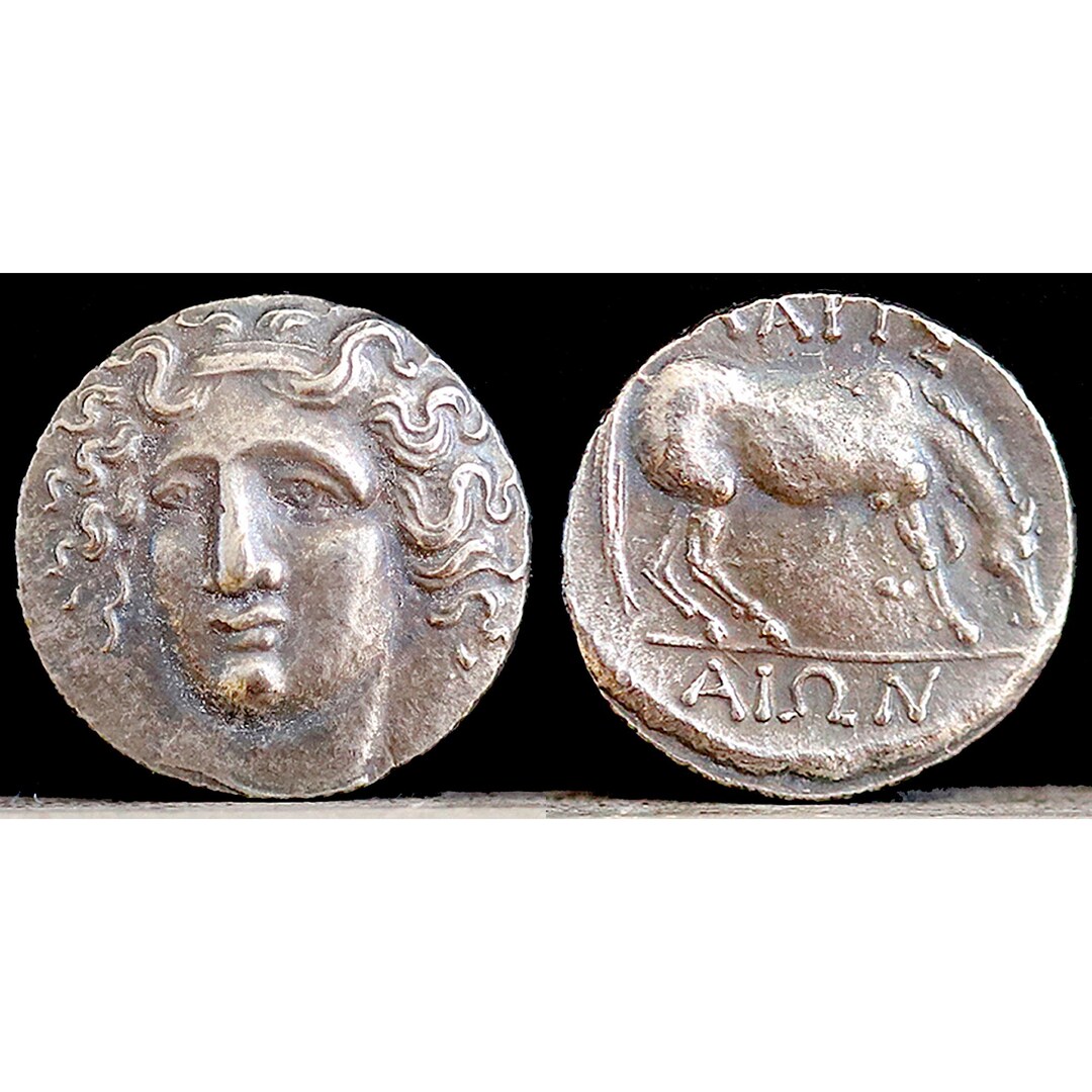 400-333 BC Ancient Greek Coin Head of Helios - Silver Plated Dekadrachm ...