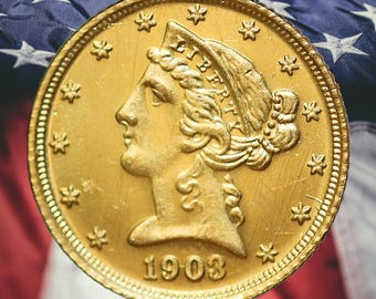 1903 Five Dollar Liberty Head Half Eagle Gold Plated Coin ...