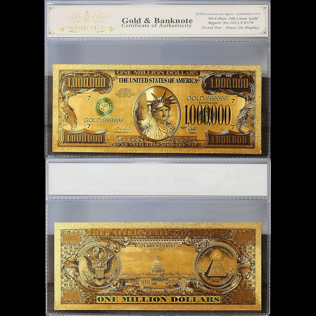 2022 Gold 1,000,000 One Million Dollars Fantasy Banknote Type 4 White COA - Etsy