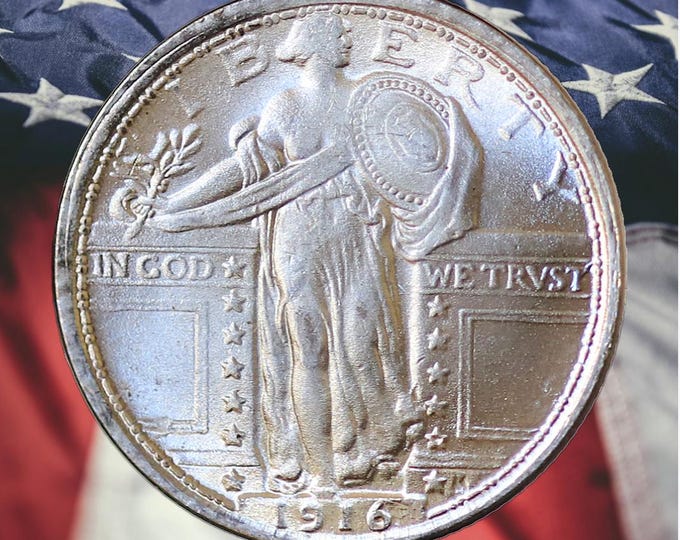 1916 Standing Liberty Quarter Dollar Silver Plated Coin - Uncirculated ...