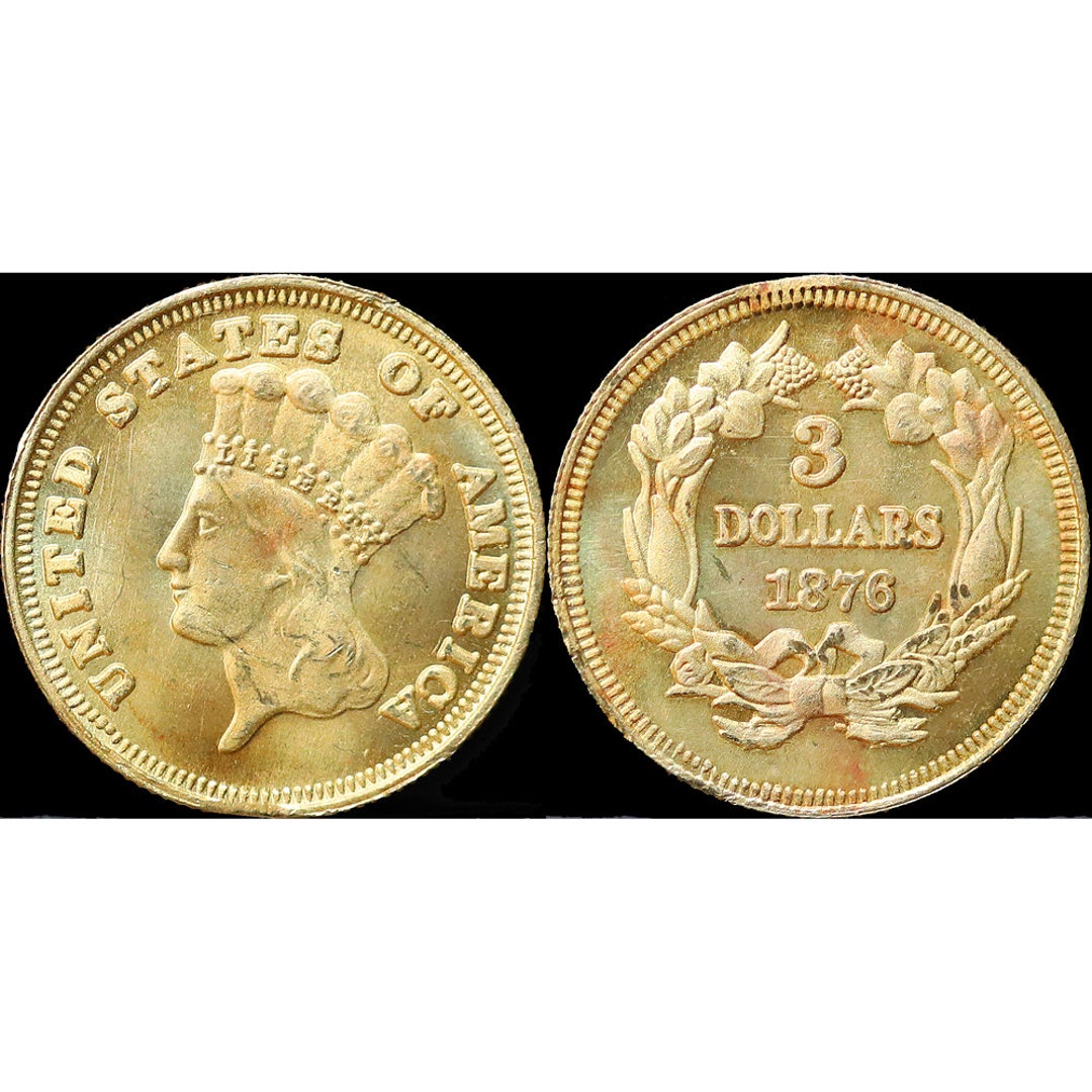 1876 Three Dollar Piece Indian Princess Gold Plate Coin - Uncirculated - Etsy