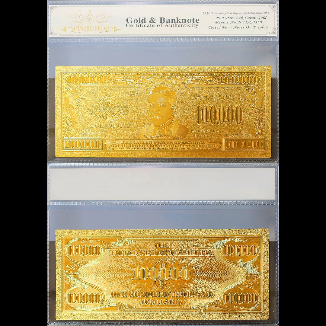 Gold 1934 100000 One Hundred Thousand Dollars Banknote Collectible With ...
