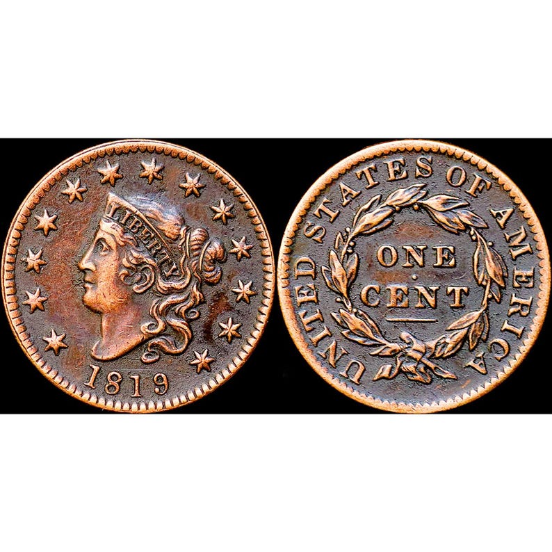1819 Coronet Head Large Cent Copper Coin Circulated - Etsy