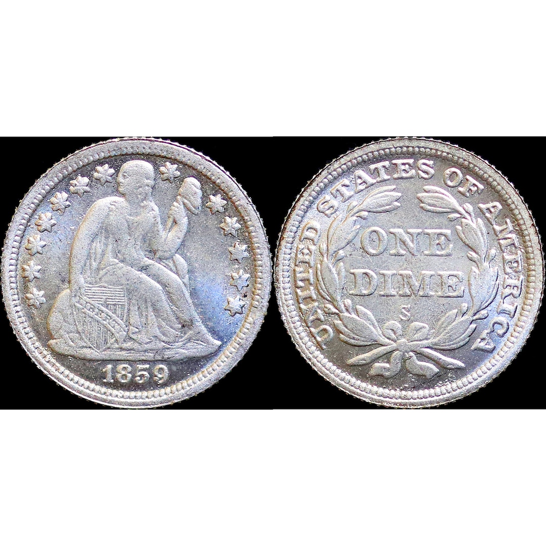 1859-S Seated Liberty Dime Silver Plated Coin - Uncirculated - Etsy