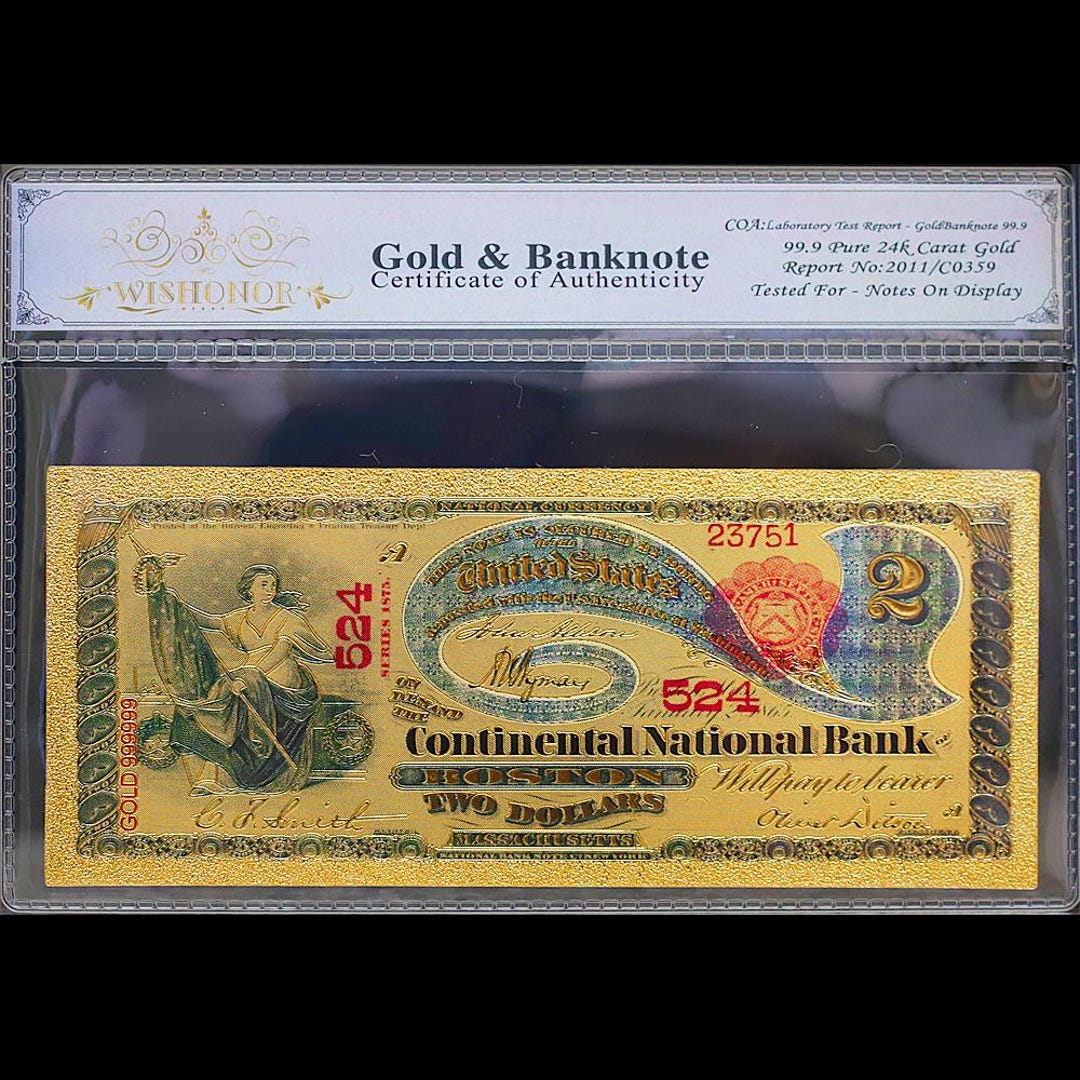 Gold 1875 2 Two Dollars Banknote Collectible With Bag & Certificate - Etsy