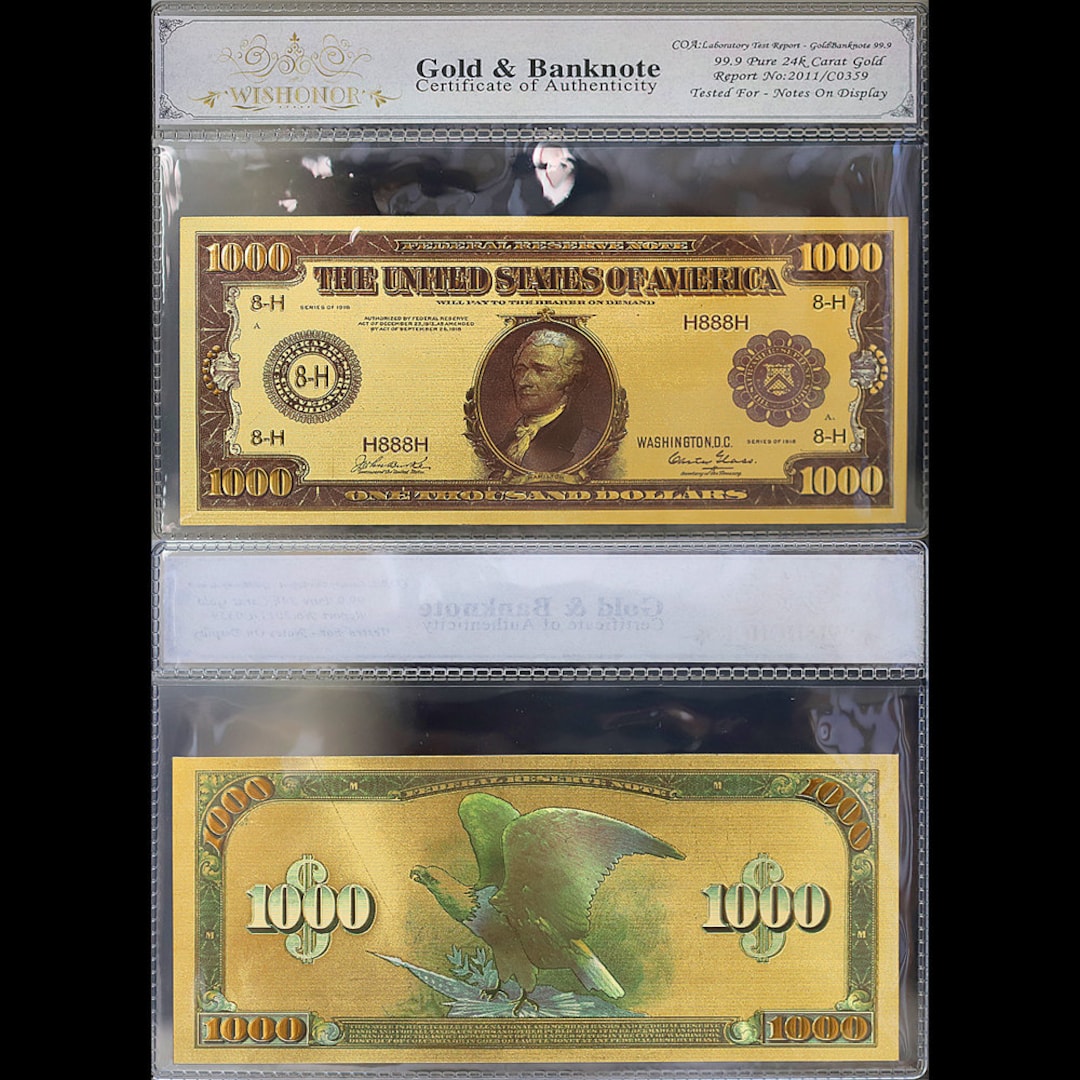 Gold 1918 1000 One Thousand Dollars Banknote Collectible With Bag ...