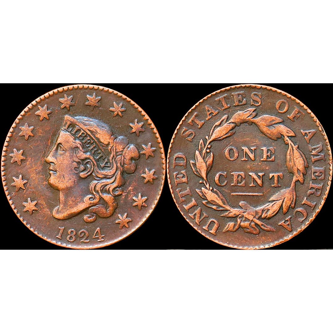 1824 Coronet Head Large Cent Copper Coin - Circulated - Etsy