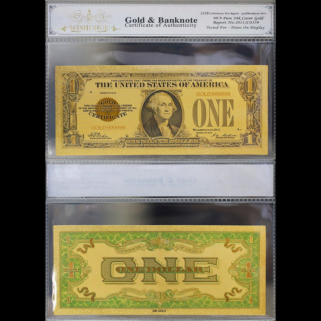 Gold 1928 1 One Dollar Banknote Collectible With Bag & Certificate - Etsy