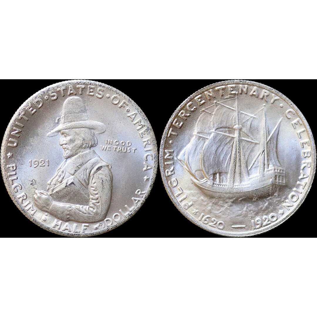 1921 Pilgrim Commemorative Half Dollar Silver Plated Coin ...
