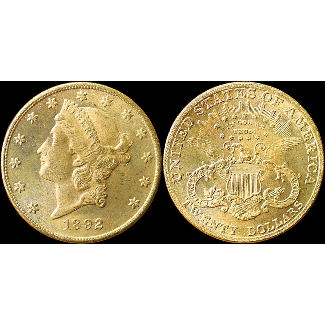 1892 Twenty Dollar Liberty Double Eagle Gold Plated Coin - Uncirculated ...