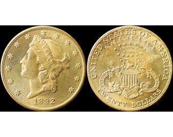 1889 Twenty Dollar Liberty Gold Double Eagle Gold Plated Coin ...