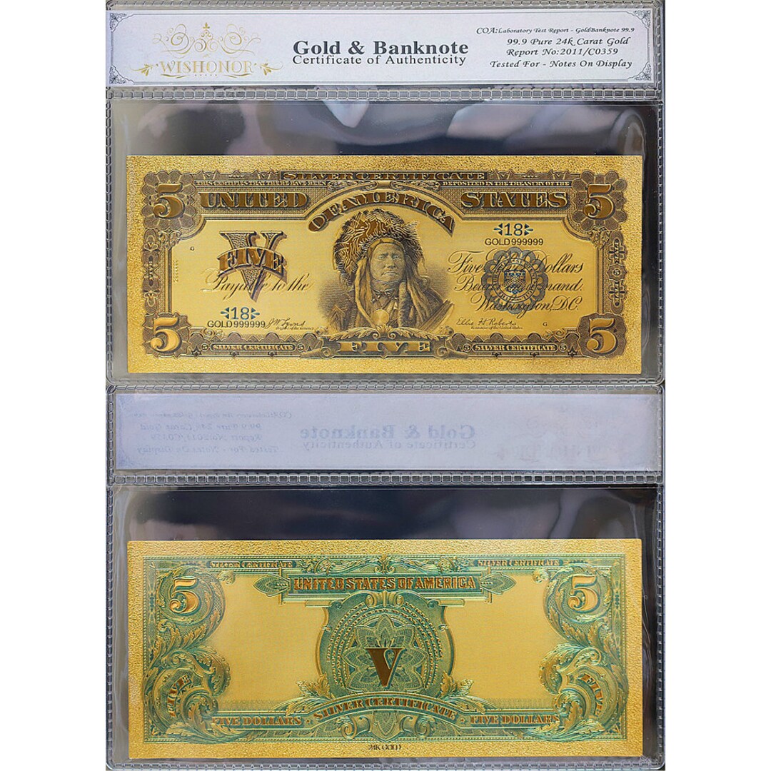 Gold 1899 5 Five Dollars Banknote Collectible With Bag & Certificate - Etsy