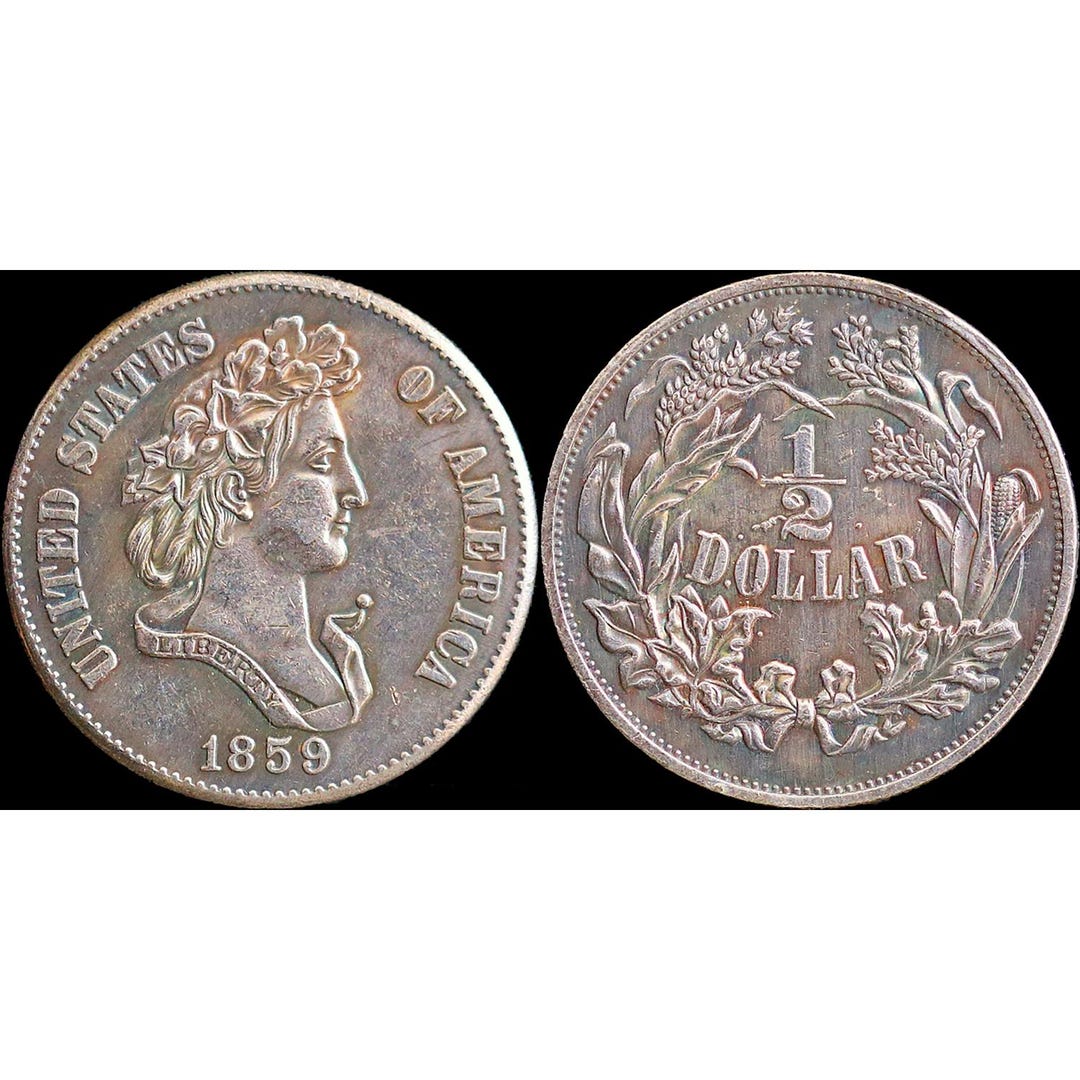 Pattern 1859 French Head Half Dollar Type 2 Silver Plated Coin ...