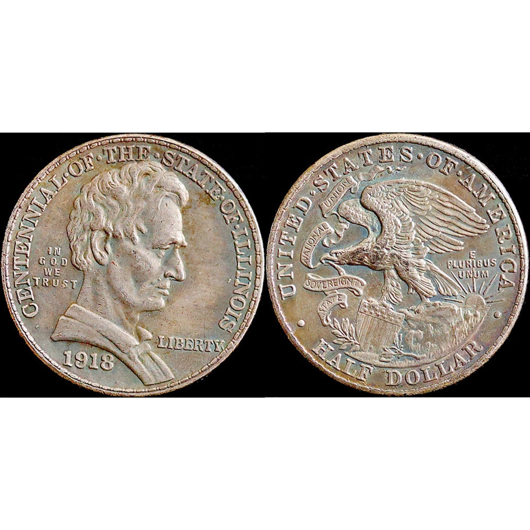 1918 Illinois Centennial Commemorative Half Dollar Silver Plated Coin ...