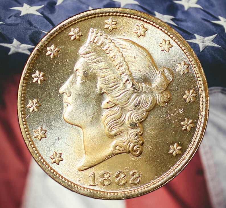 1882 Twenty Dollar Liberty Double Eagle Gold Plated Coin - Etsy