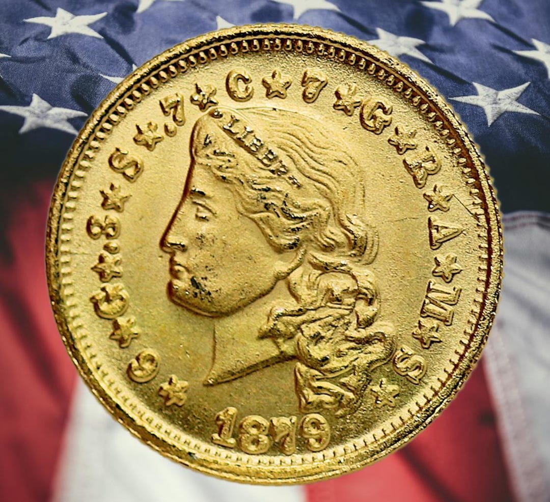 1879 Stella Four Dollar Piece Flowing Hair Gold Plated Coin ...