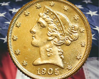 1905 Five Dollar Liberty Head Half Eagle Gold Plated Coin ...