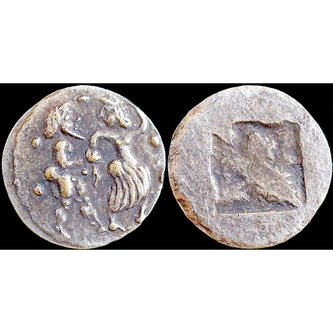 525-480 BC Ancient Greek Coin Ithyphallic Satyr and Nymph Silver Plated ...