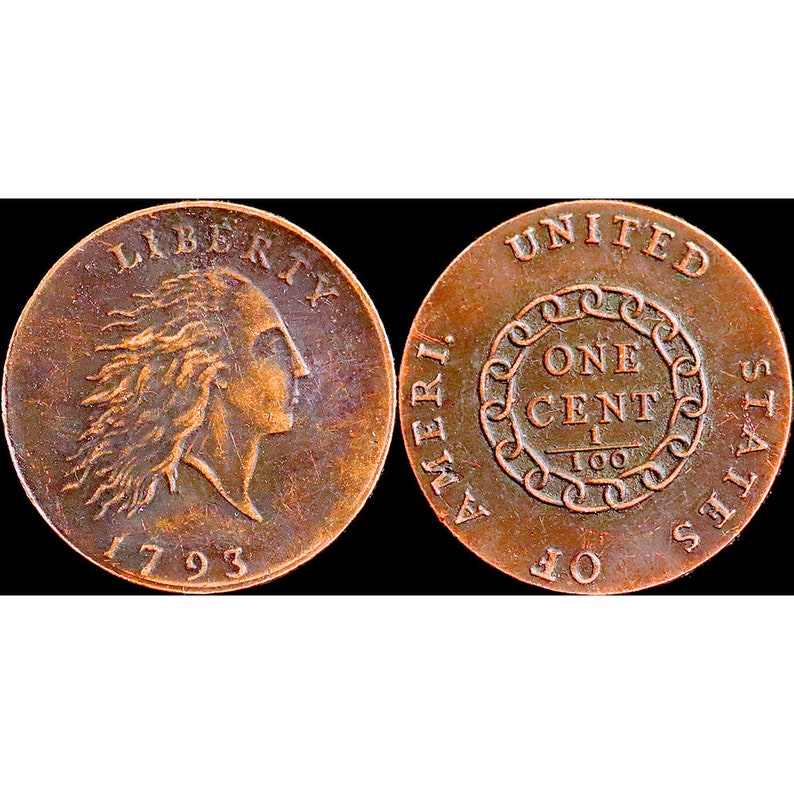 1793 Flowing Hair Large Cents AMERICA With Periods Chain Reverse - Etsy