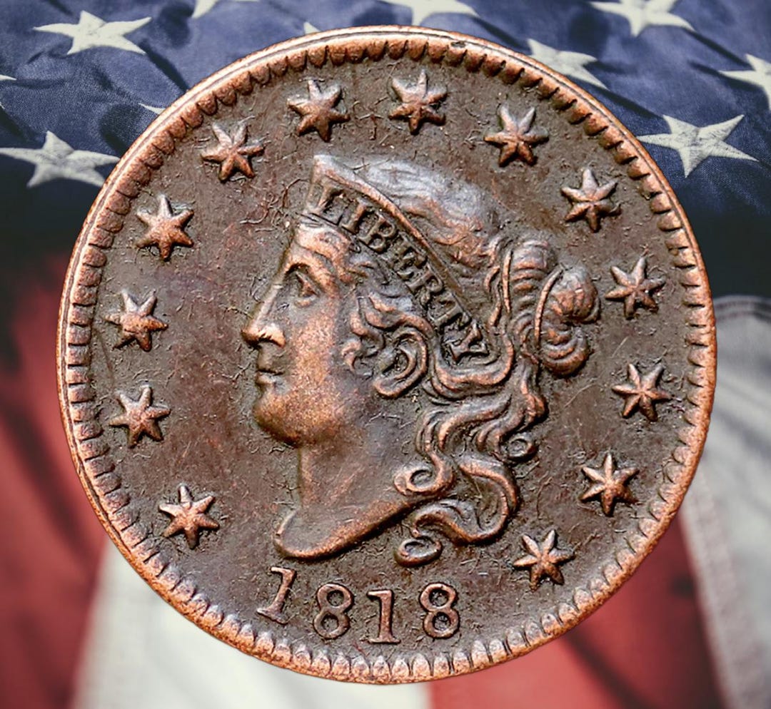 1818 Coronet Head Large Cent Copper Coin - Circulated - Etsy