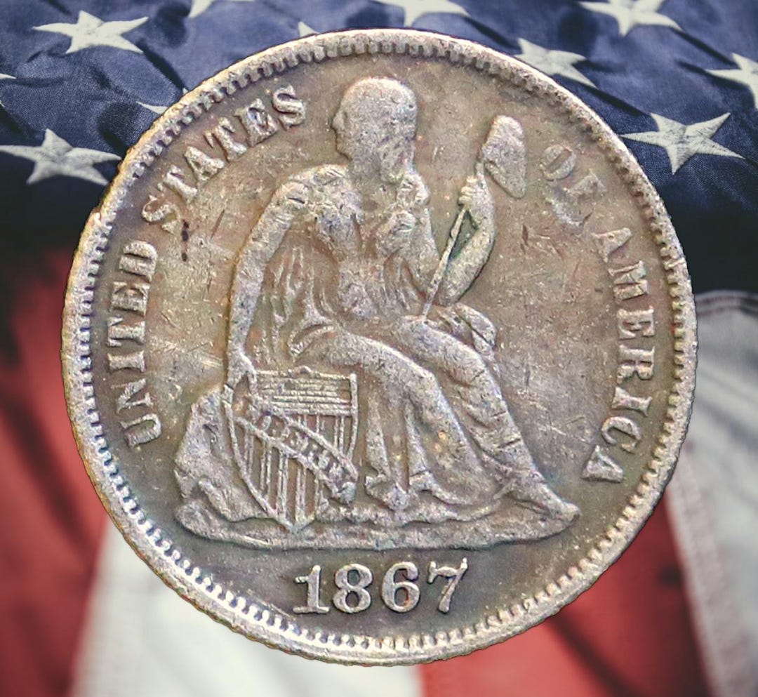 1867 Seated Liberty Dime Silver Plated Coin - Circulated - Etsy