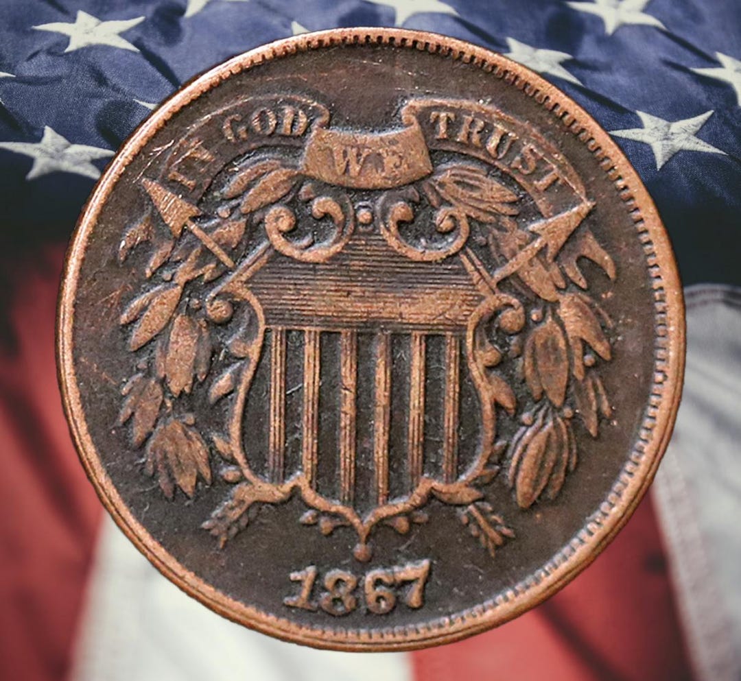 1867 Two Cent Piece Copper Coin - Circulated - Etsy