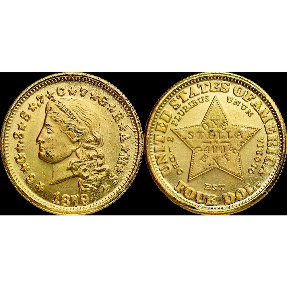 1879 Stella Four Dollar Piece Flowing Hair Gold Plated Coin ...