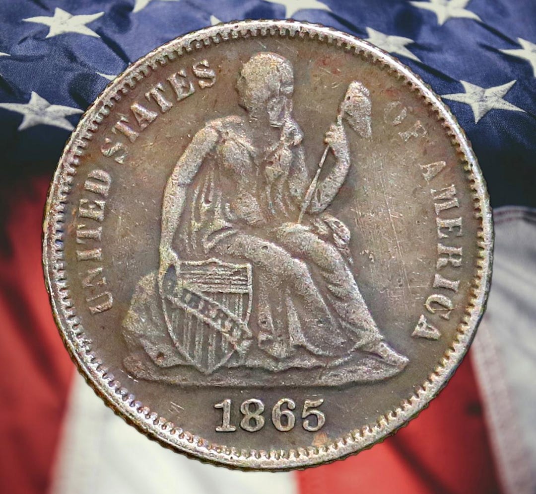 1865 Seated Liberty Dime Silver Plated Coin - Circulated - Etsy