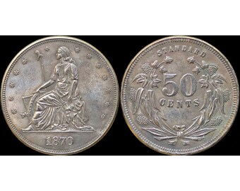 Pattern 1870 Seated Standard Half Dollar Silver Plated Coin Circulated ...