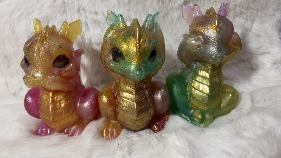 Epoxy Resin Dragon Figurines, See No Evil Set of 3 - Etsy