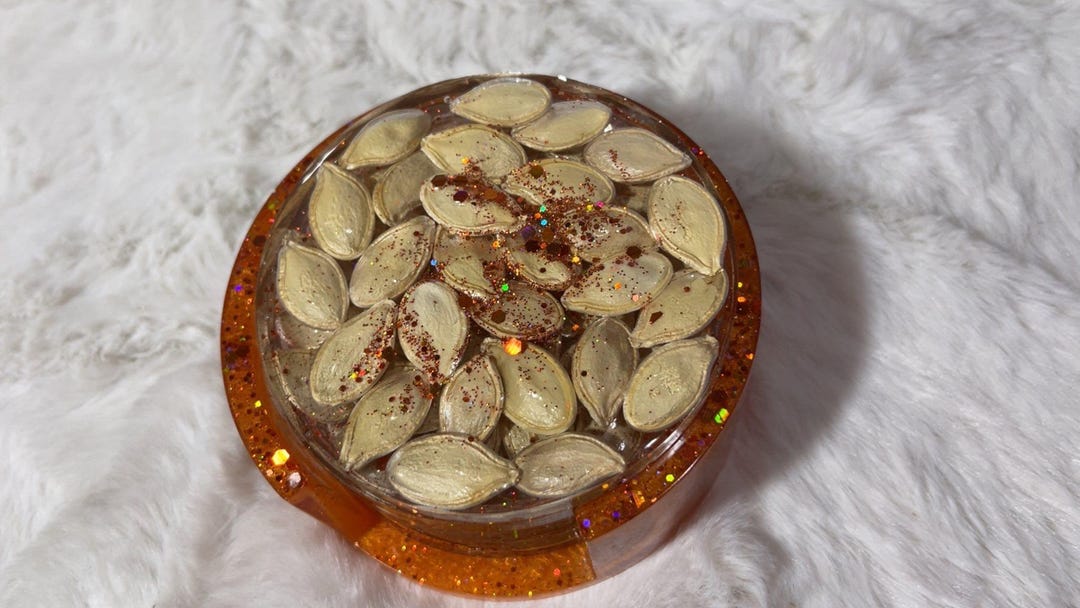 Custom Set of 5 Coasters in Holder Orange With Pumpkin Seeds Epoxy ...