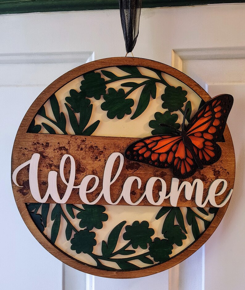 Laser Cut Welcome Butterfly Door Hanger | Entryway Decor | Butterfly ...