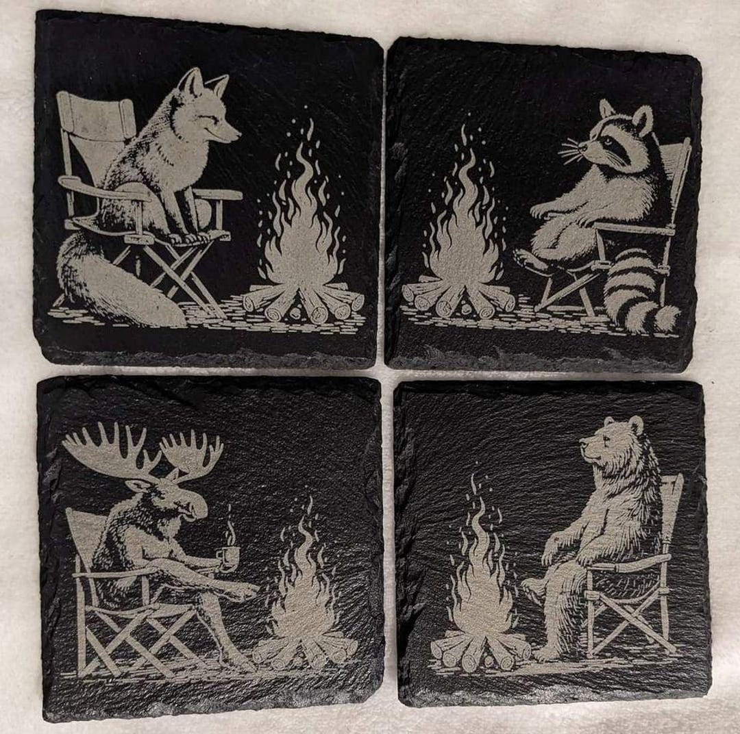 Laser Etched Slate Coasters: Camping Animals, Set of 4 - Etsy