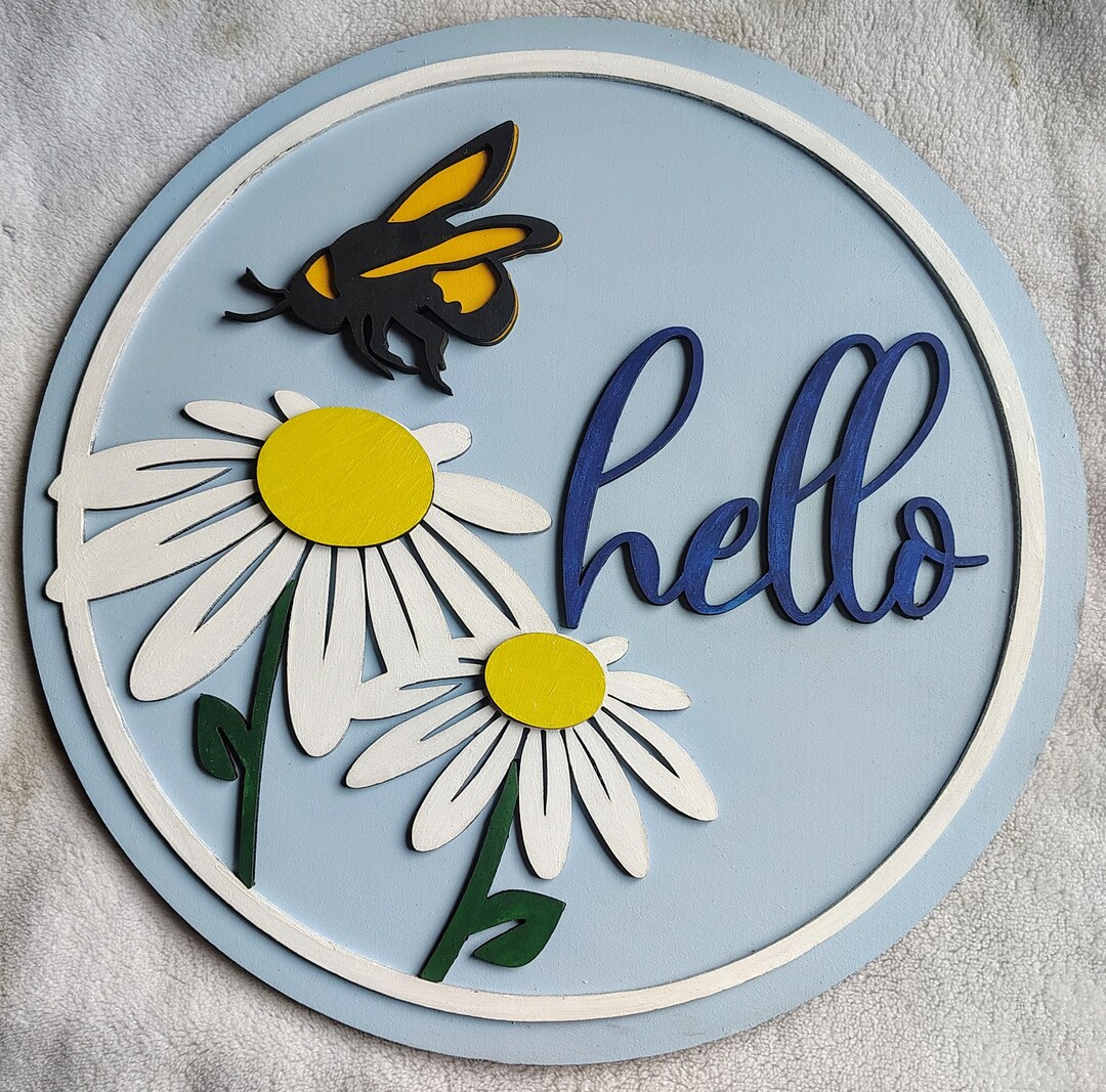 Laser Cut Welcome Daisies Bee Door Hanger Decor - Etsy