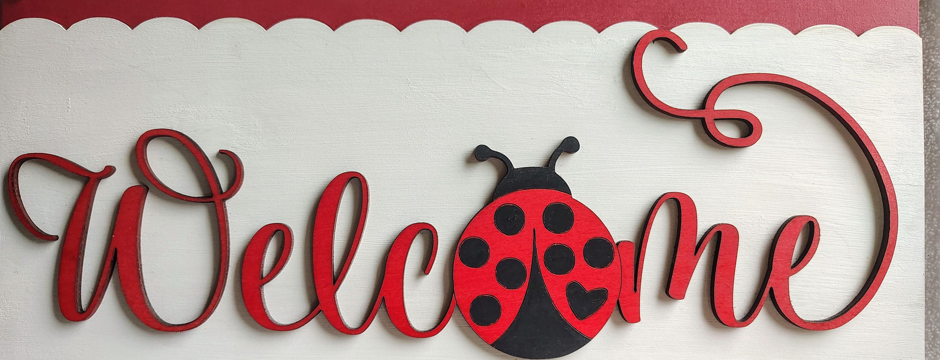 Laser Cut Ladybug Welcome Sign | Door Hanger Wall Art | Entryway Decor ...