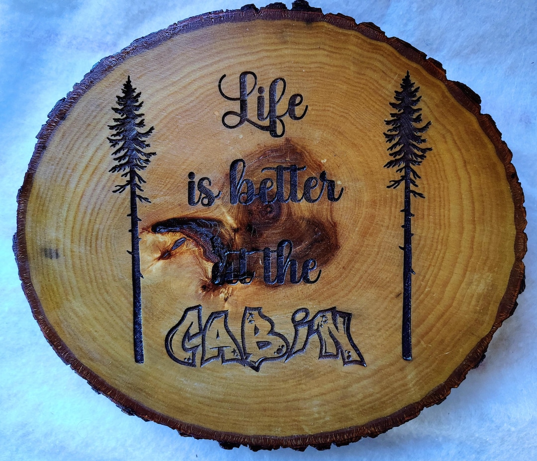 Laser Engraved Live Edge Wood Cabin Outdoor Decor - Etsy