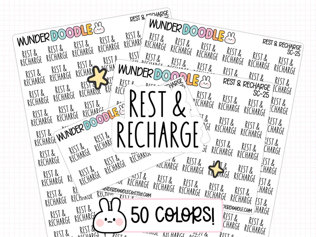 Rest & Recharge Planner Stickers | Font SC | SC-25 | Functional ...