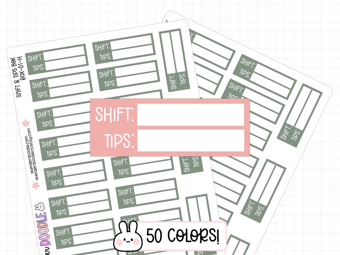 Shift & Tip Tracker Planner Stickers | Font AW | BOX-01 | Shift ...