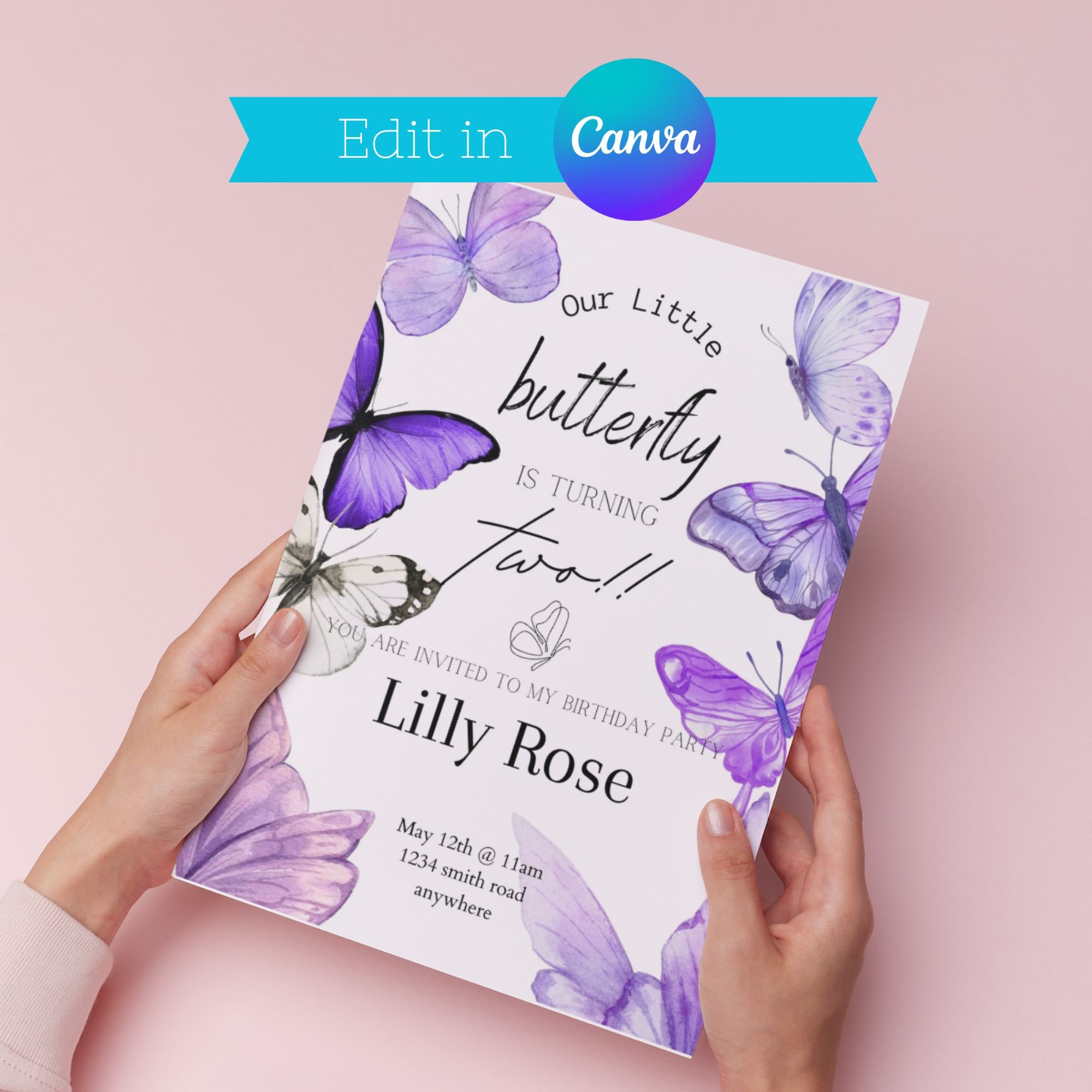 Purple Butterfly Birthday Invitation Any Age Cute Girly - Etsy