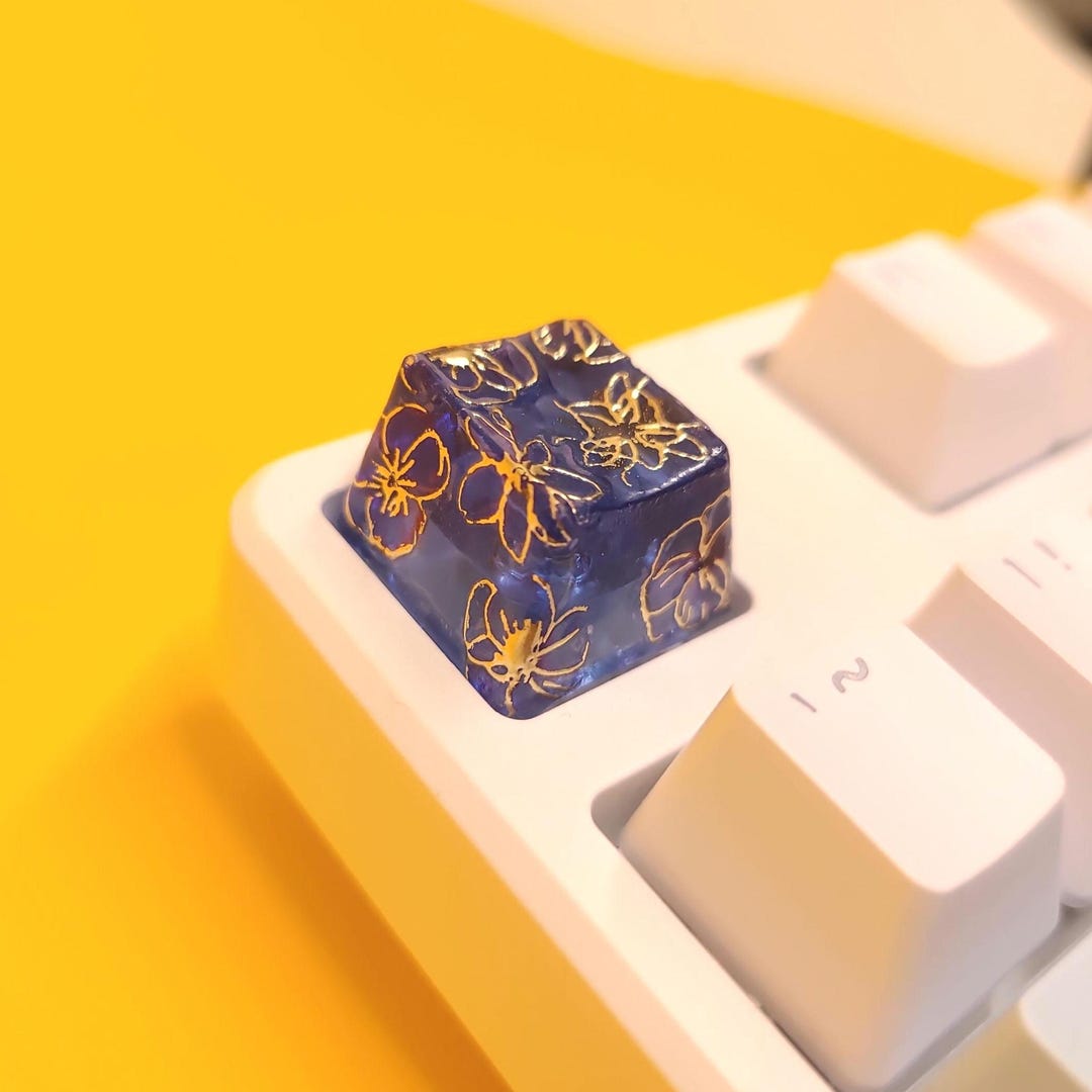 Golden Flower Keycap, Mechanical Keyboard, ESC Keycap, Handmade Resin ...