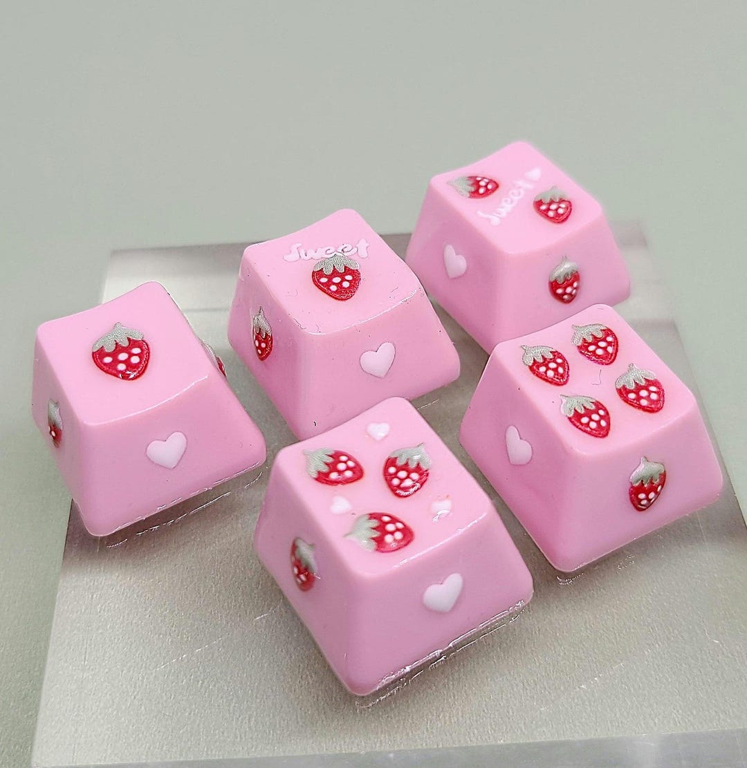 Set of 5 Keycaps Sweet Strawberry, Mechanical Keyboard, ESC Keycap ...