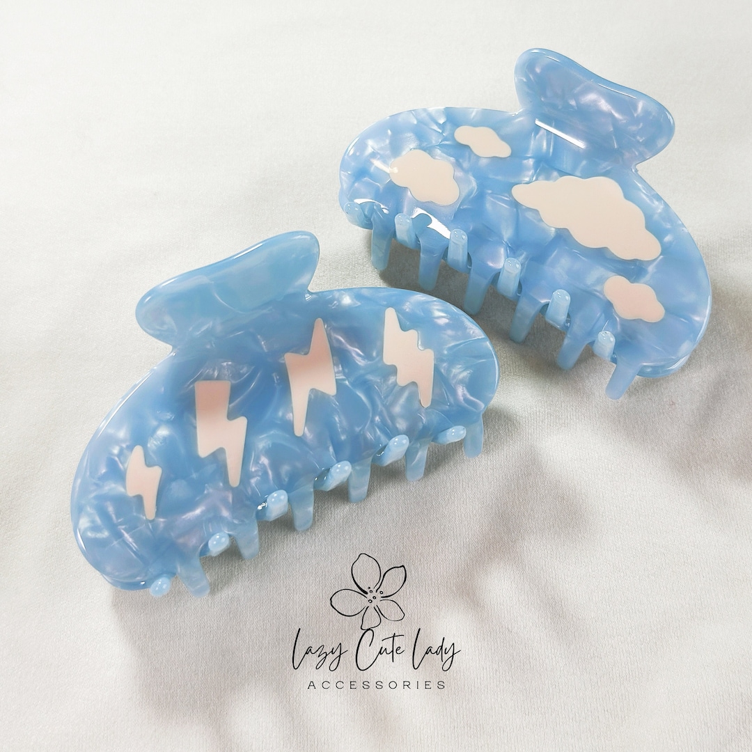 Sky Emotion Hair Claw: Blue Cloud & Lightning Accessory - Etsy