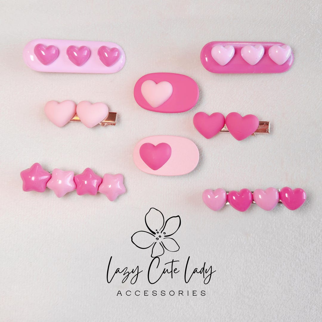 Pink Heart Hair Clip Set: Sweet Kawaii Accessories - Etsy