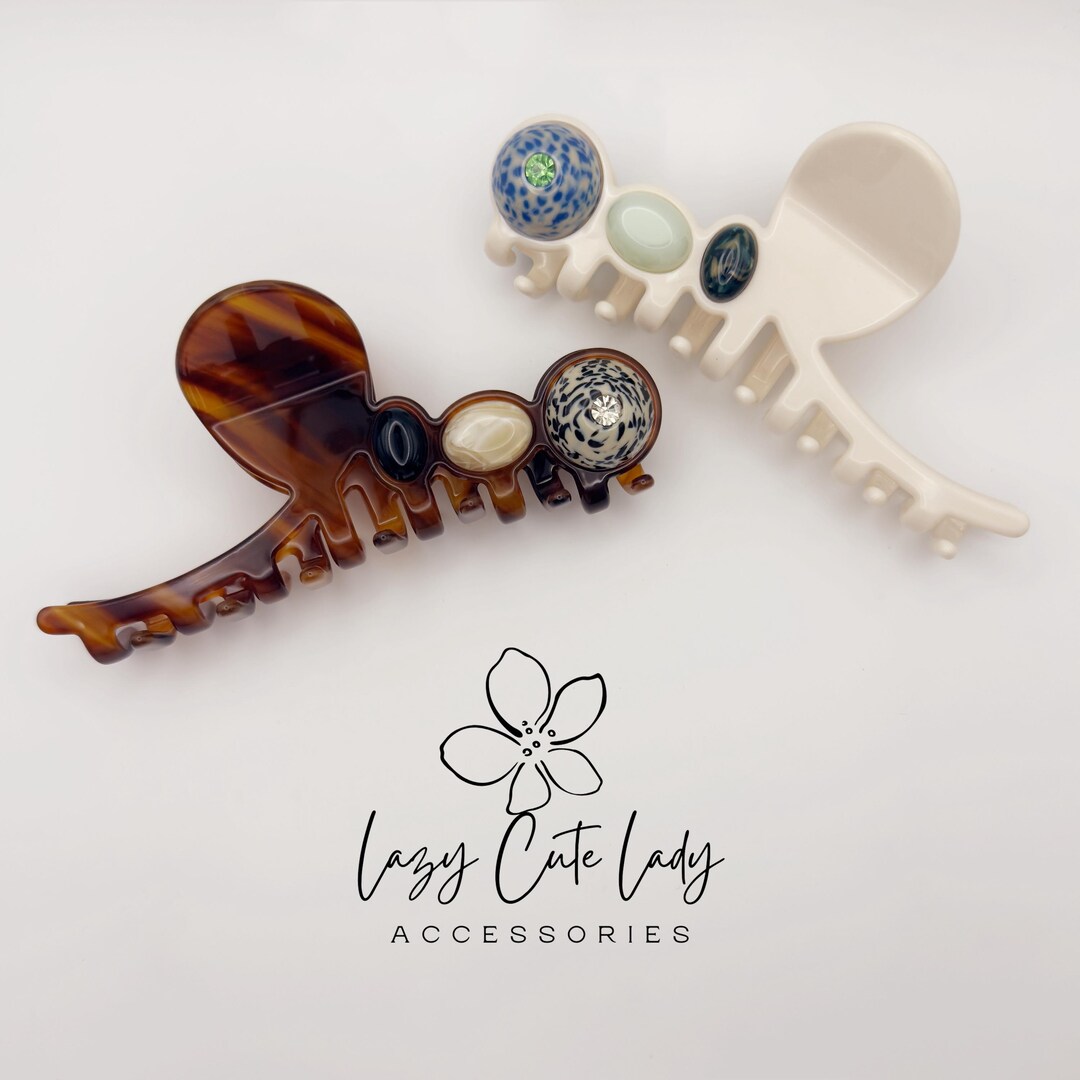 Vintage Resin Stone Hair Claw Clips – Retro Aesthetic Large Hair ...