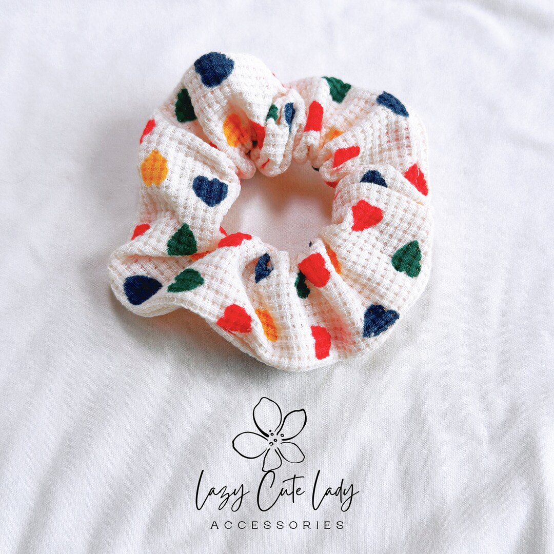 Colorful Fabric Heart Scrunchies - Bright and Adorable- Hair Tie - Hair ...