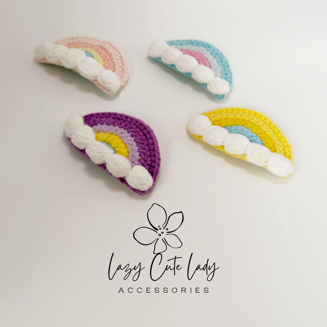 Cute Crochet Rainbow Hair Clips, Handmade Rainbow Hair Clip, Pastel ...