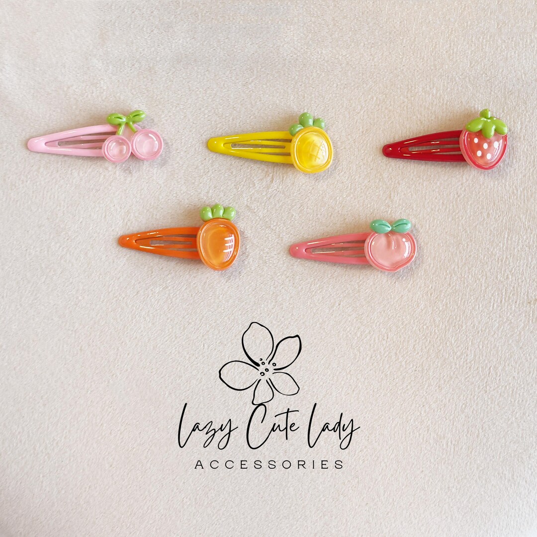 Fruit Snap Hair Clips: Resin Strawberry, Cherry, Peach, Pineapple ...