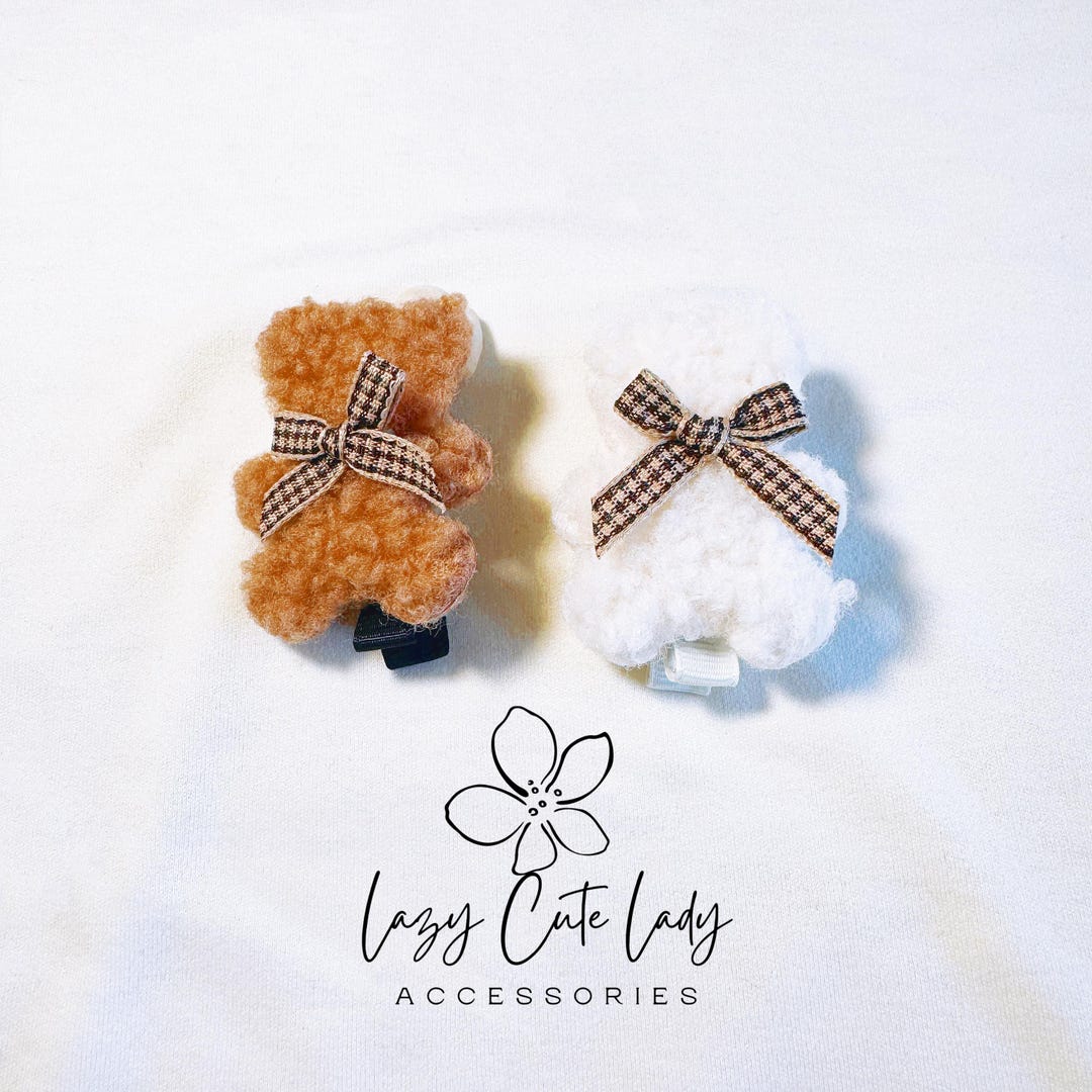 Plush Teddy Bear Hair Clip - Brown & White, Adorable and Versatile - Etsy