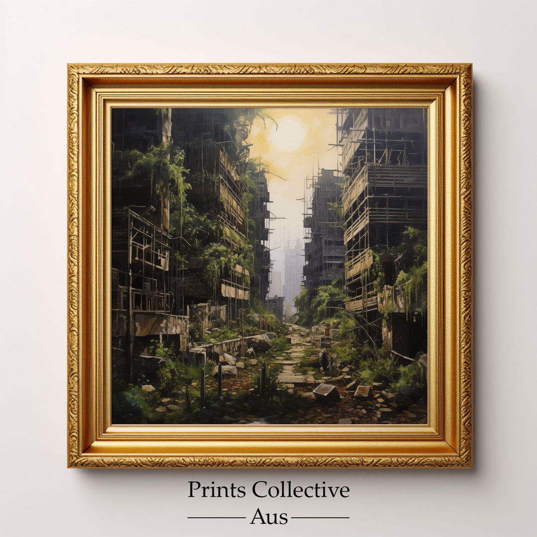 Post-apocalyptic Cityscape Wall Art, Urban Decay Canvas Print, Sunlit ...
